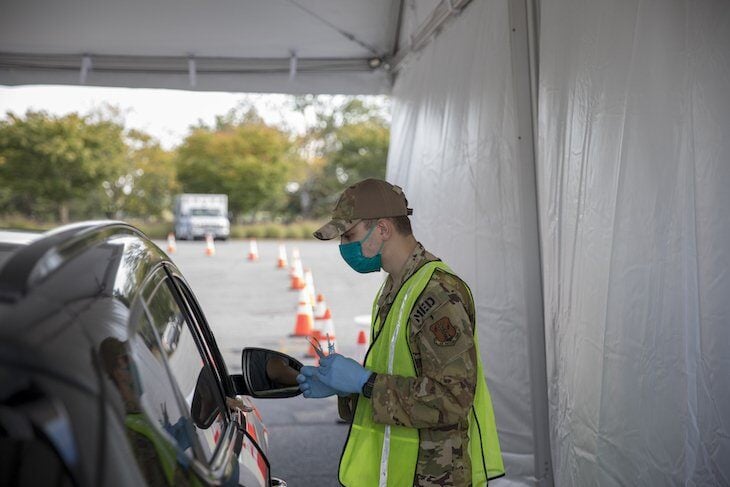 See the Delaware National Guard Drive-Thru Vaccine Tent Setup